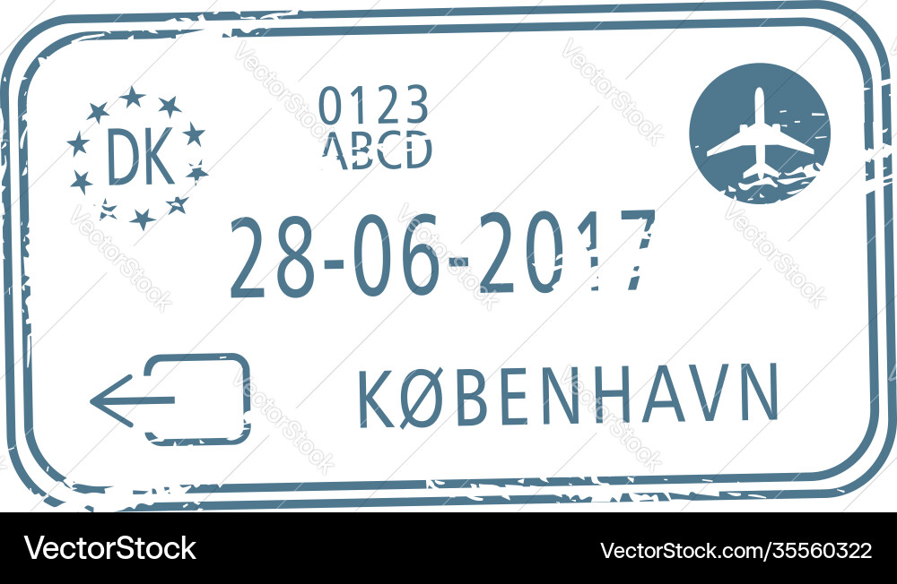 Denmark border passing at copenhagen visa stamp Vector Image