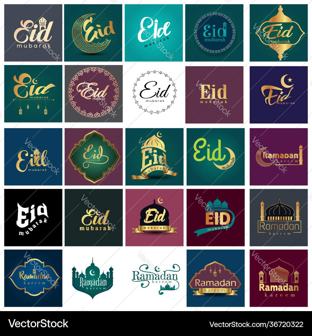 Eid mubark and ramadan kareem logo set designprint