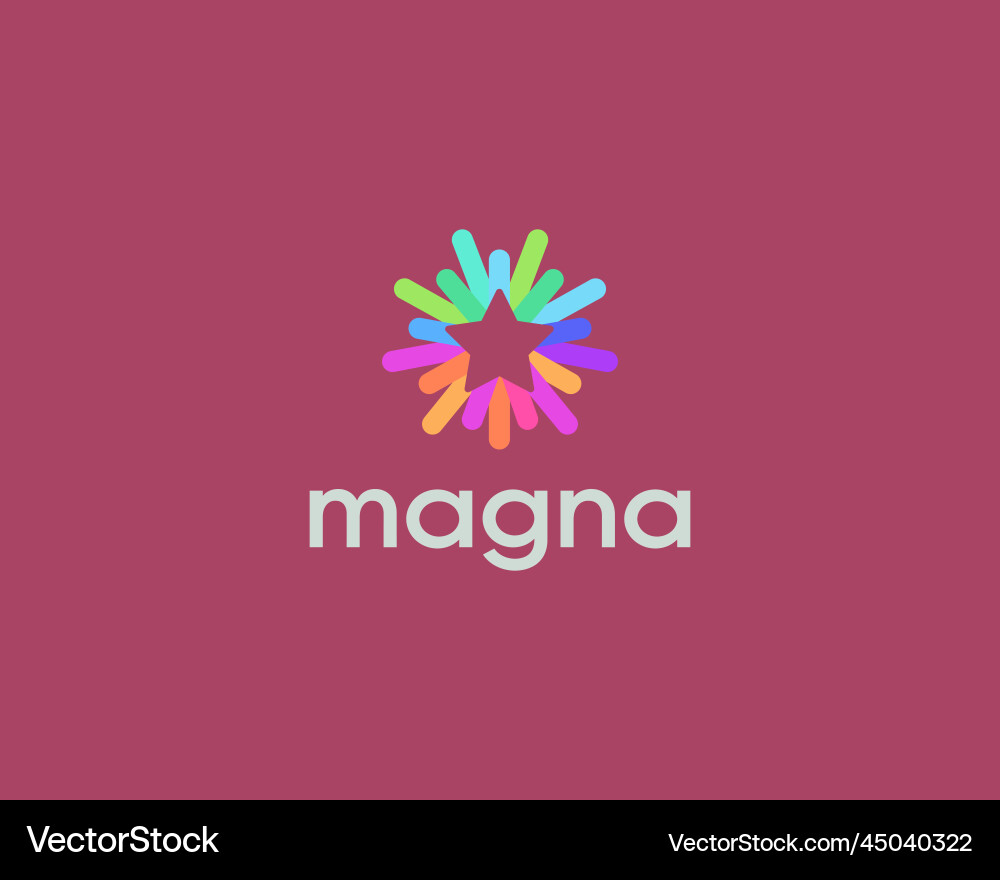 Five pointed star with rainbow lines rays around Vector Image