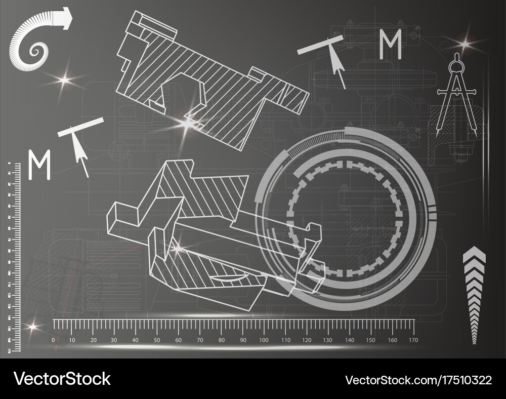 Machine-building drawings on a black background Vector Image