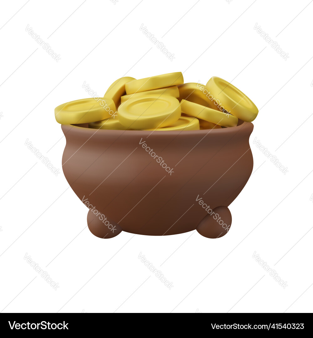 3d icon cauldron with coins Royalty Free Vector Image