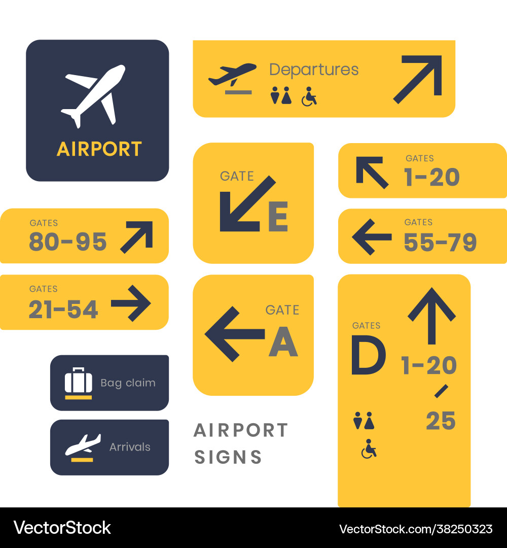 Airport signs icon set Royalty Free Vector Image