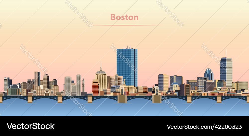 Boston city skyline at sunrise Royalty Free Vector Image
