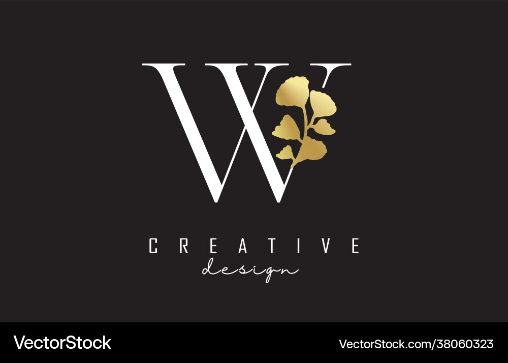 Creative white w letter logo design with golden Vector Image