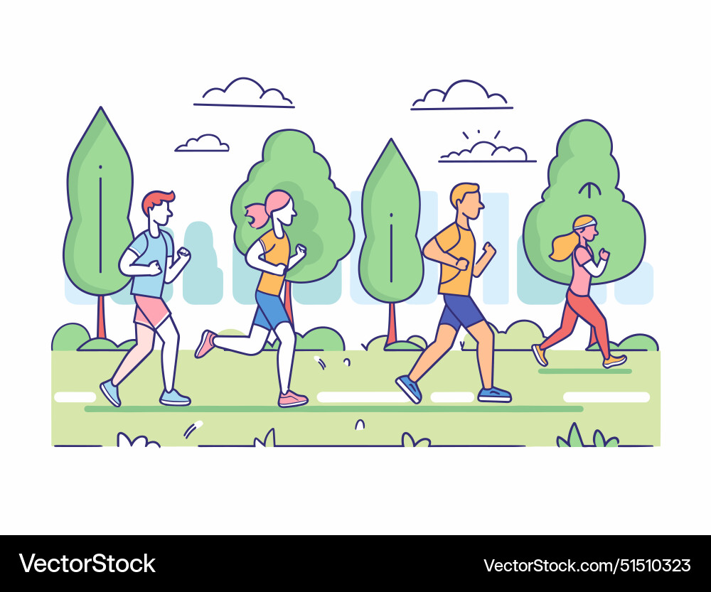 Depicting two men women jogging Royalty Free Vector Image
