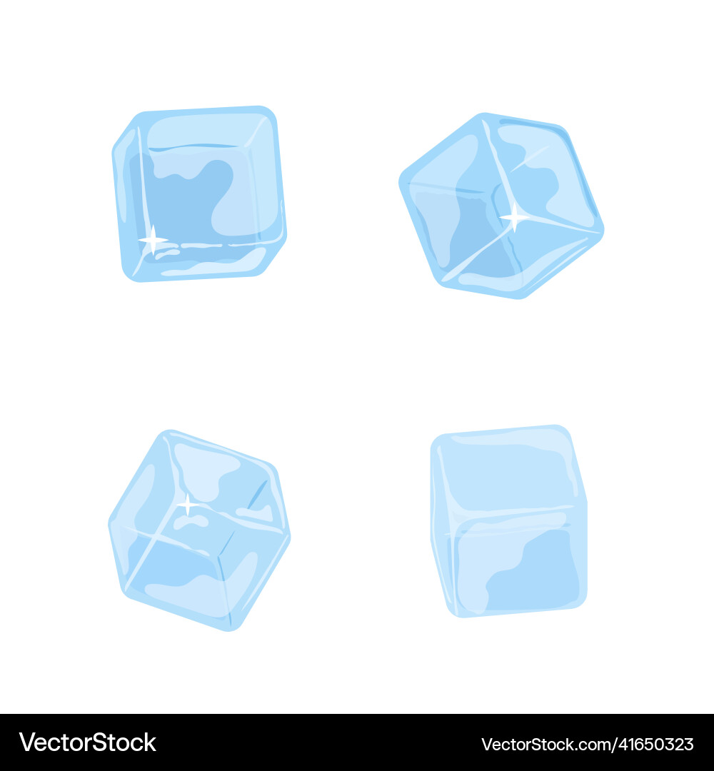 Ice cube with glare set on white in cartoon Vector Image