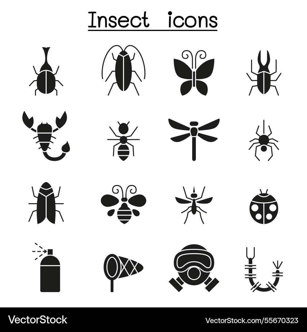 Insect and bug icon set in glyph style Royalty Free Vector