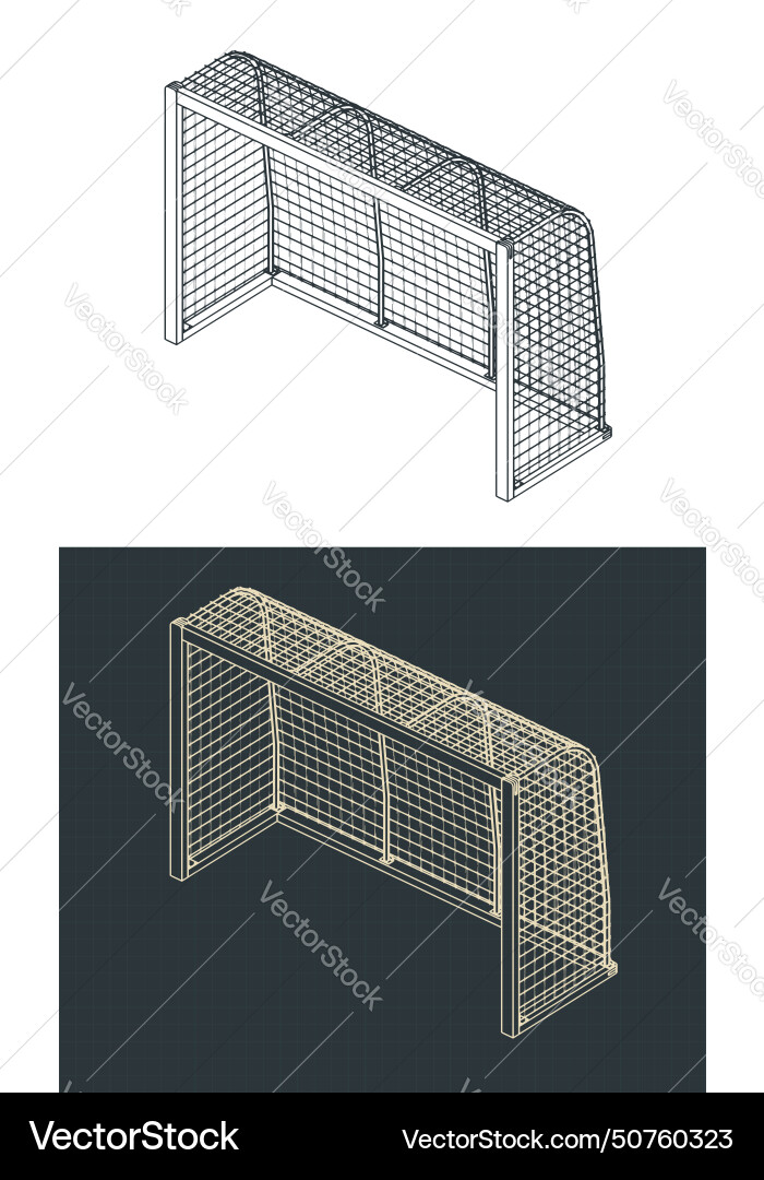 Mini-football gates isometric blueprints Vector Image
