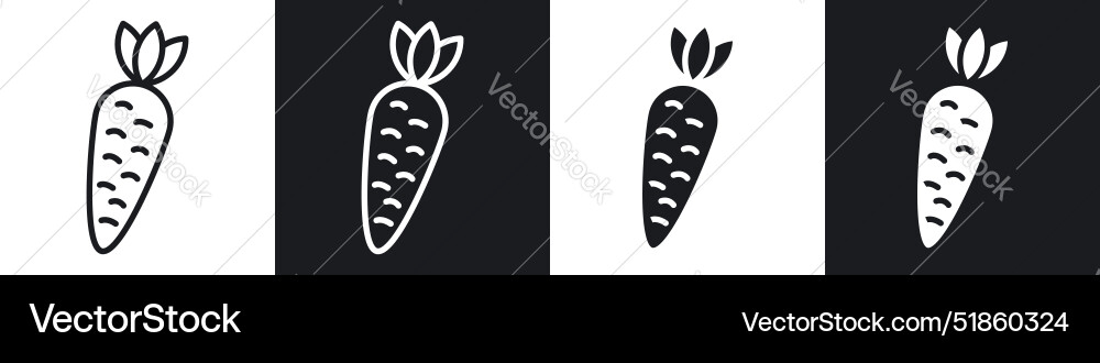 Carrot liner and solid icon set in black color Vector Image