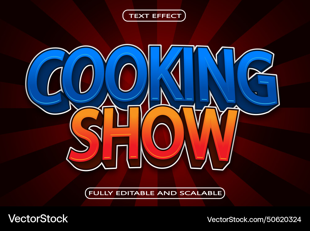Cooking show editable text effect 3 dimension Vector Image