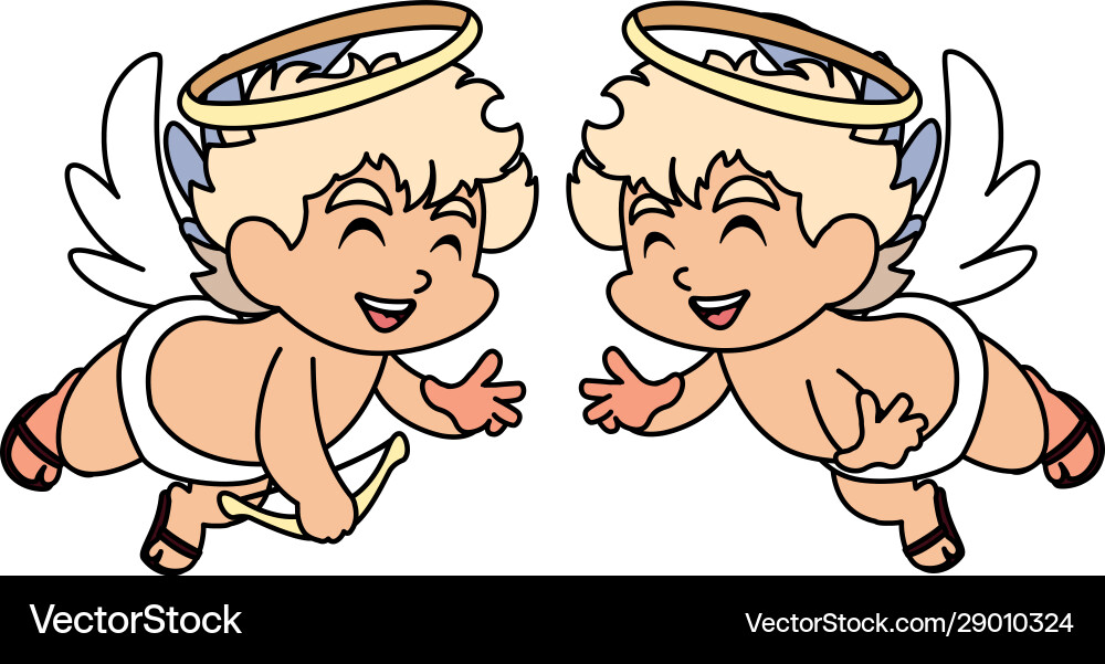 Cute cupid angels in different poses on white Vector Image