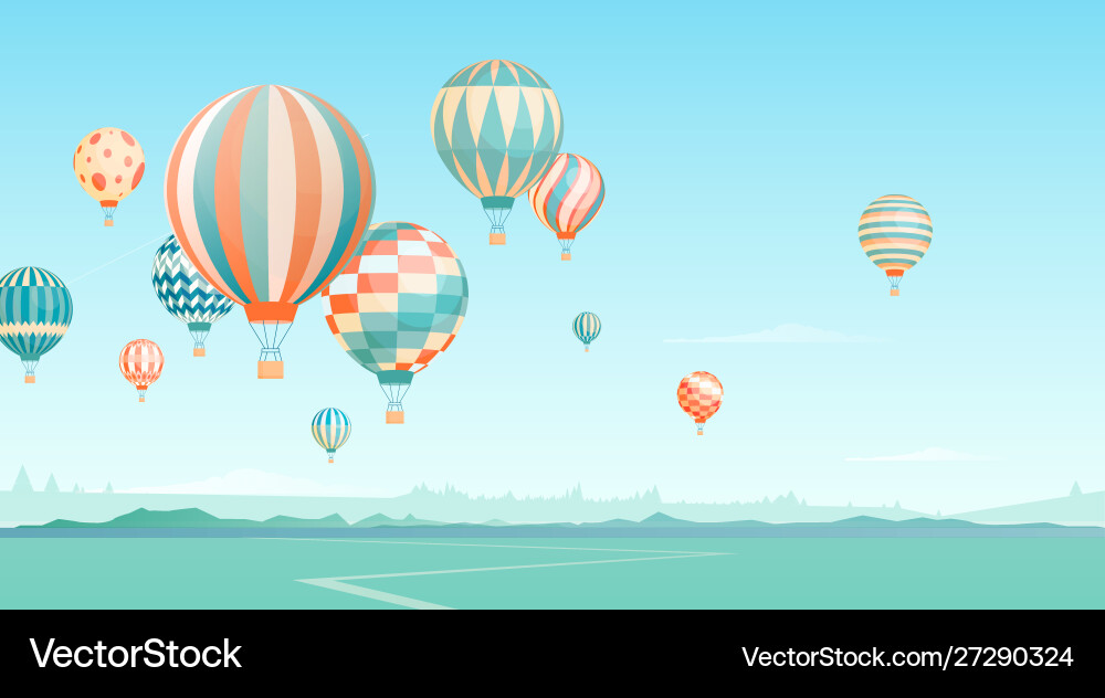 Flying hot air balloons in sky Royalty Free Vector Image