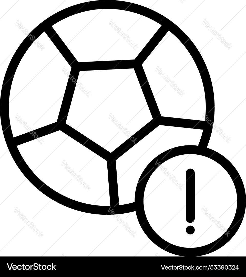 Icon line soccer ball with warning sign Royalty Free Vector