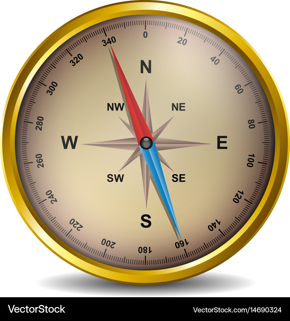 Realistic golden compass with shadow Royalty Free Vector