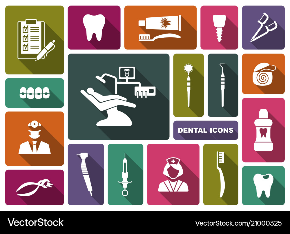 Dental Care Icons - Flat Style Royalty Free Vector Image