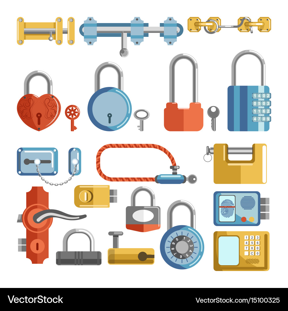 Door locks and padlock latches keys retro Vector Image