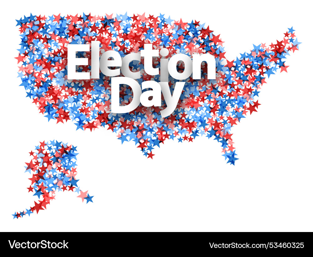 Election day text over usa map with stars Vector Image