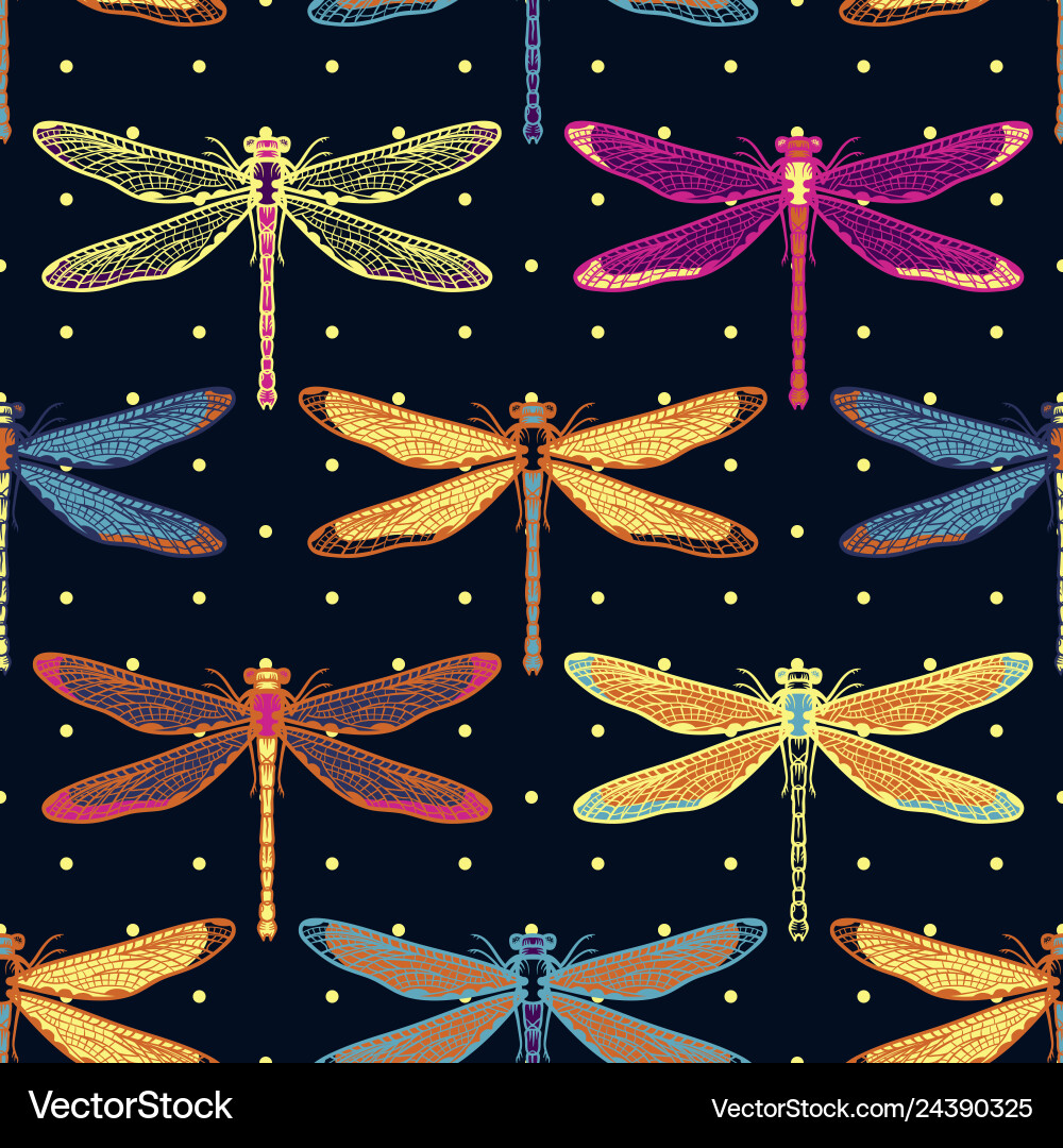 Hand drawn stylized dragonflies seamless pattern Vector Image