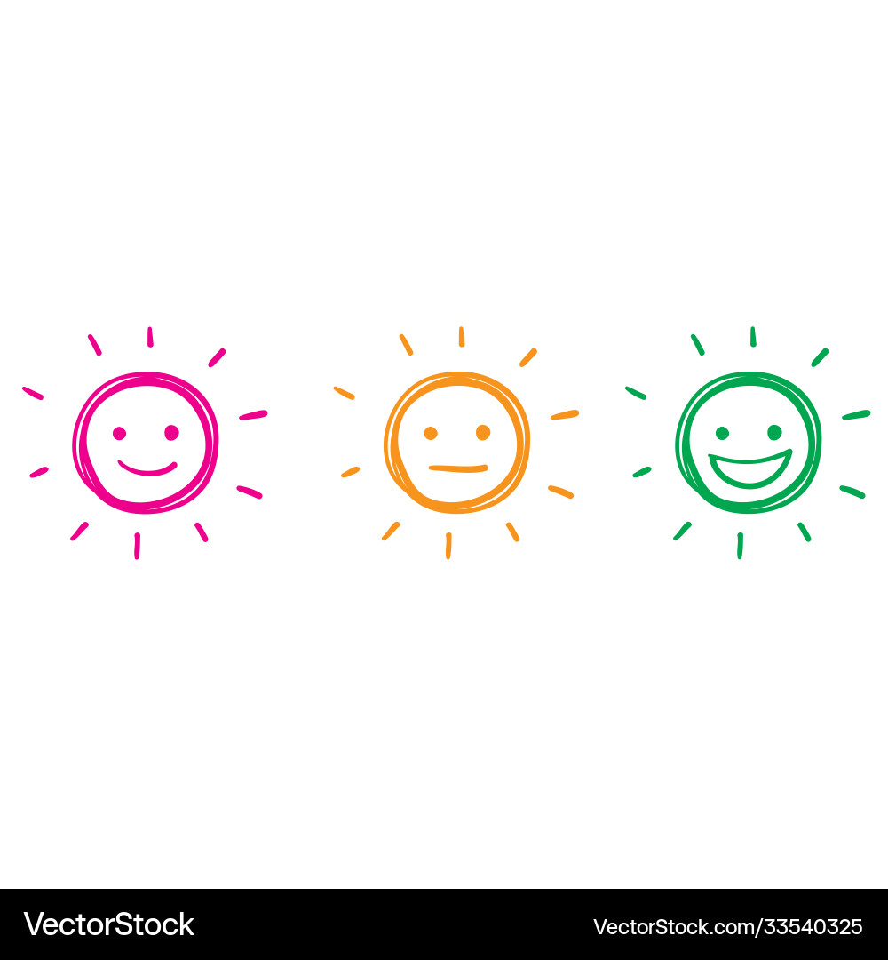 Hand drawn sun emoticon series icon with doodle Vector Image