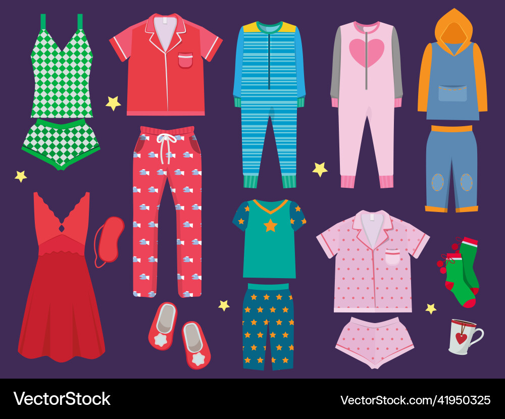 Pajamas set sleeping clothes collection Royalty Free Vector