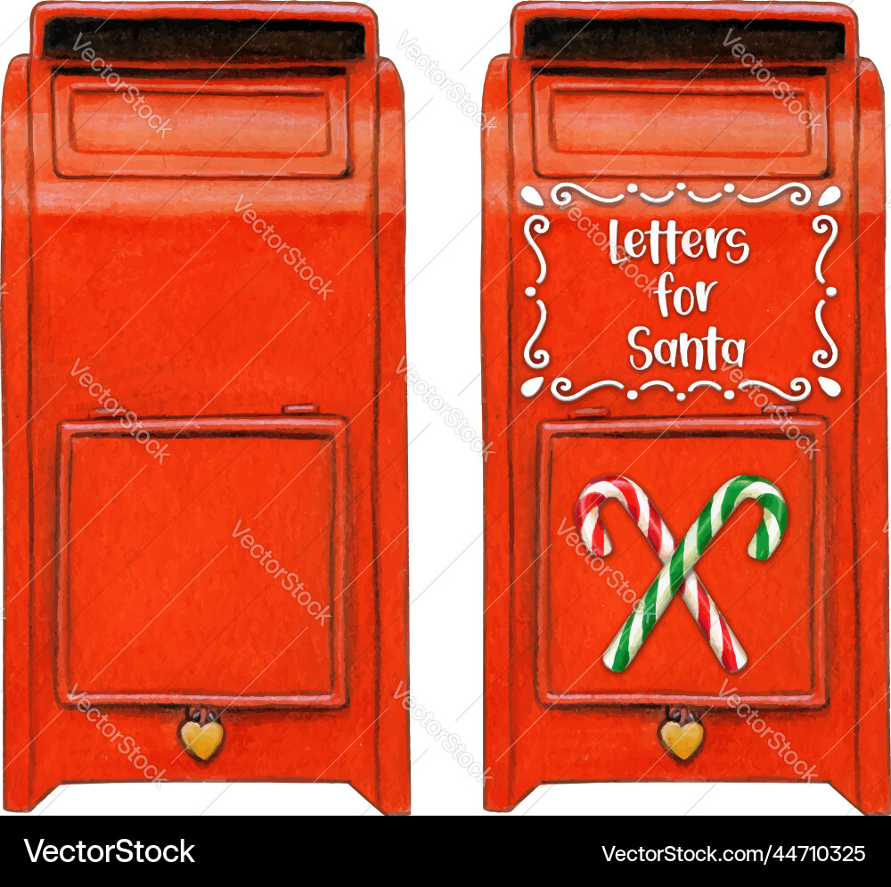 Red Watercolor Christmas Post Box Royalty Free Vector Image