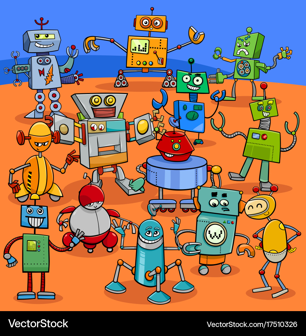 Cartoon robot characters big pack Royalty Free Vector Image