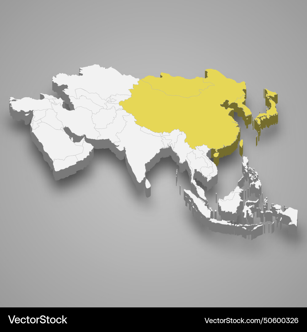 East asia location within 3d map Royalty Free Vector Image