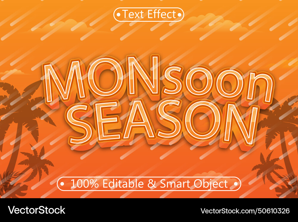 Monsoon season editable text effect 3 dimension Vector Image