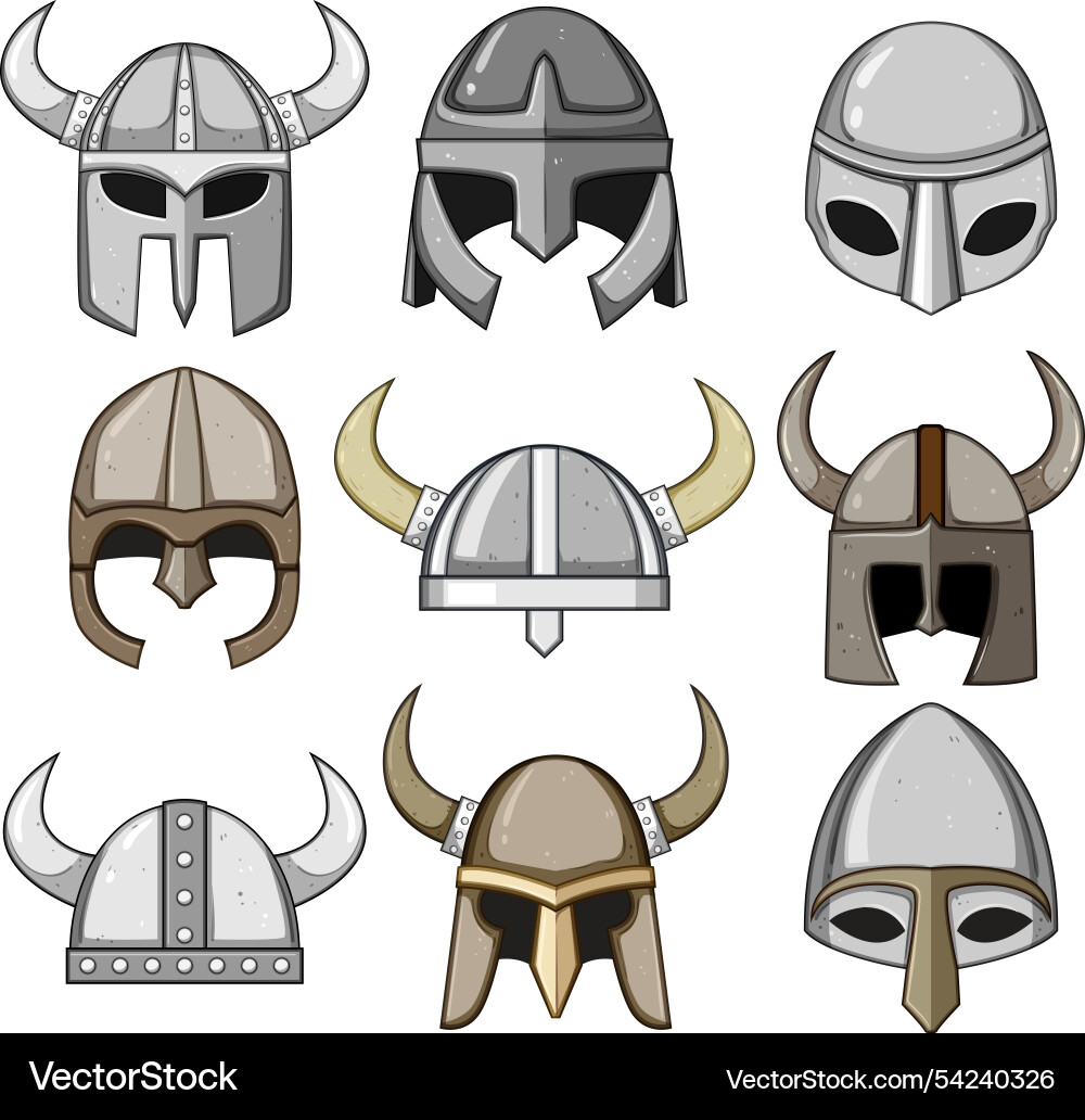 Viking helmet set cartoon Royalty Free Vector Image