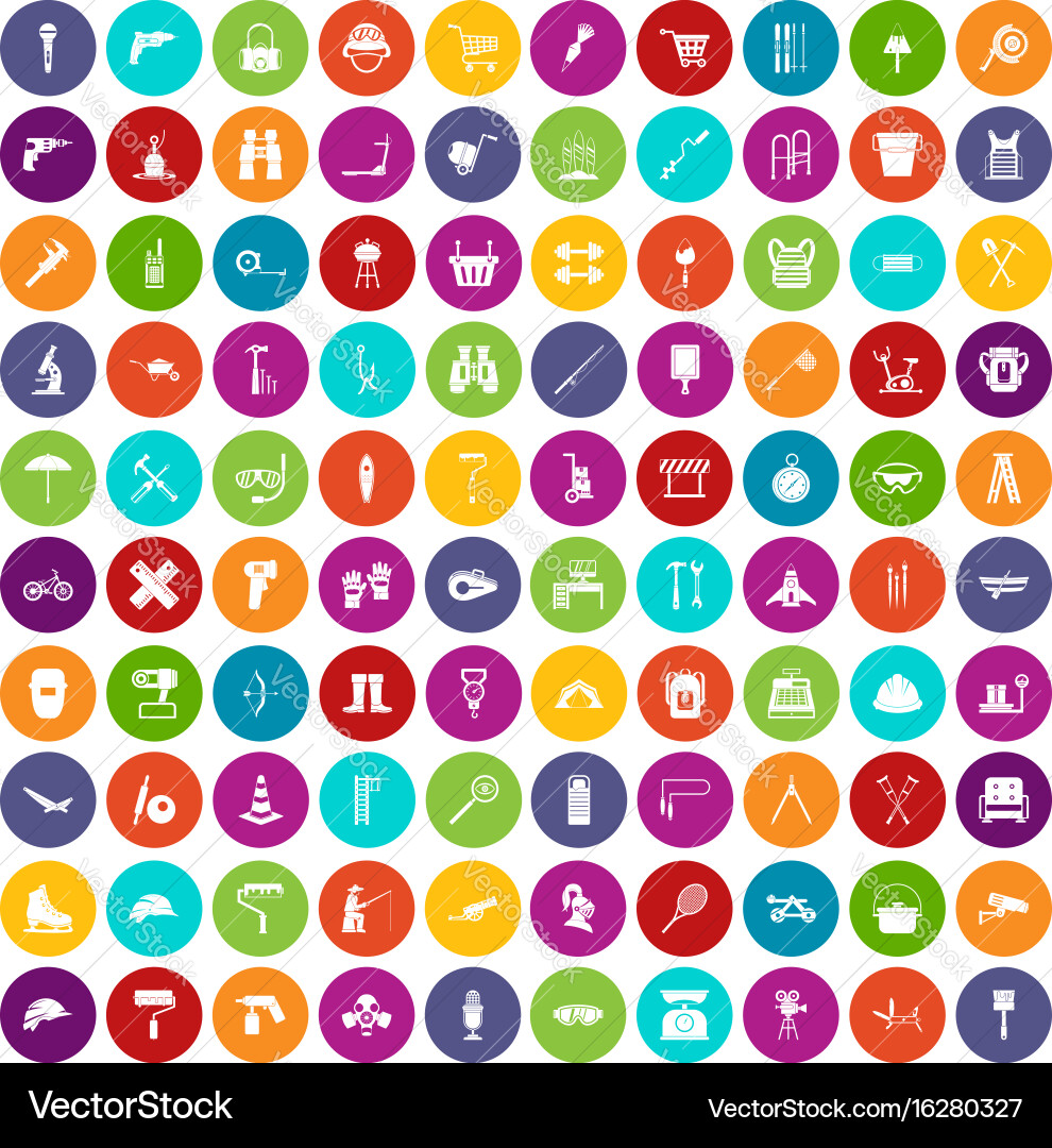 100 tackle icons set color Royalty Free Vector Image