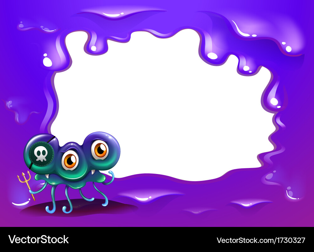 A purple border template with three-eyed monster Vector Image