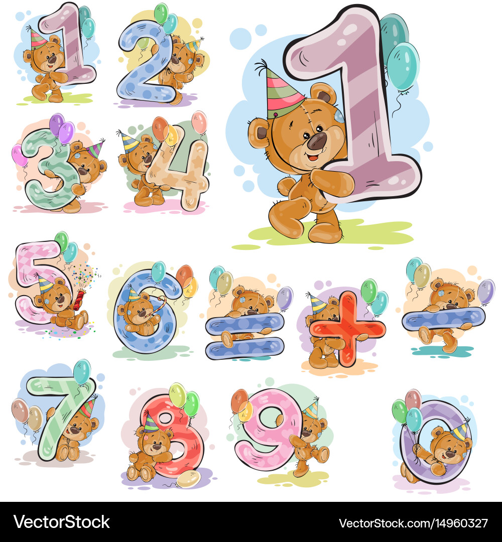 A set of with brown teddy Royalty Free Vector Image