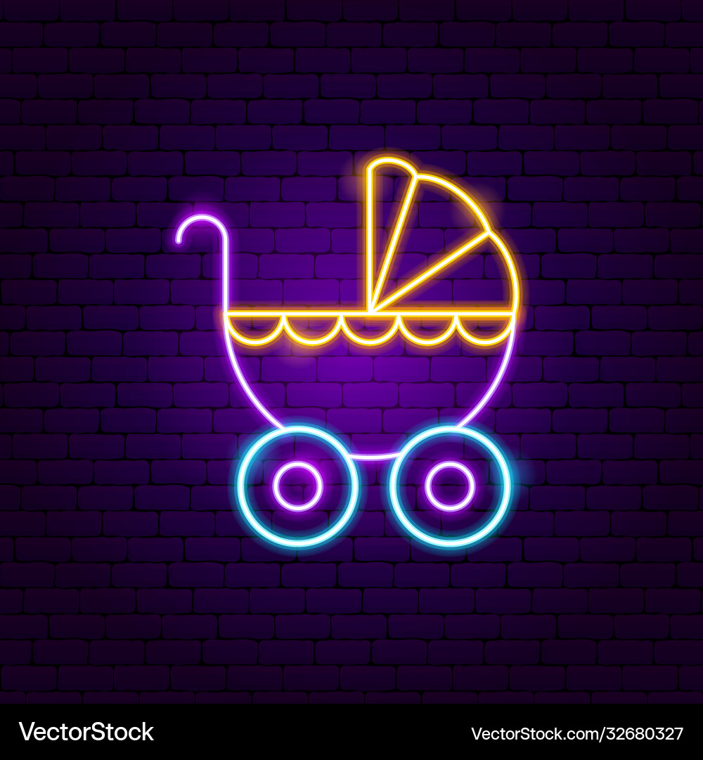 Baby carriage neon sign Royalty Free Vector Image