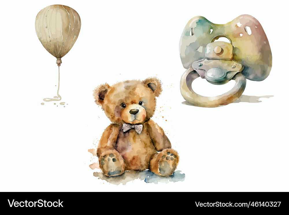 Balloon set baby pacifier and bear in 3d style Vector Image