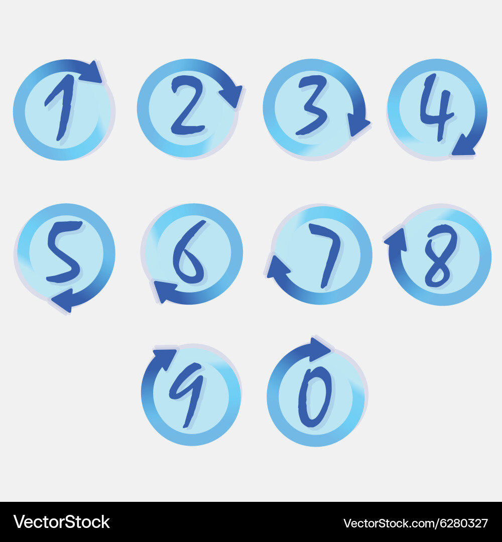 Blue circle hand written brushed numbers set Vector Image