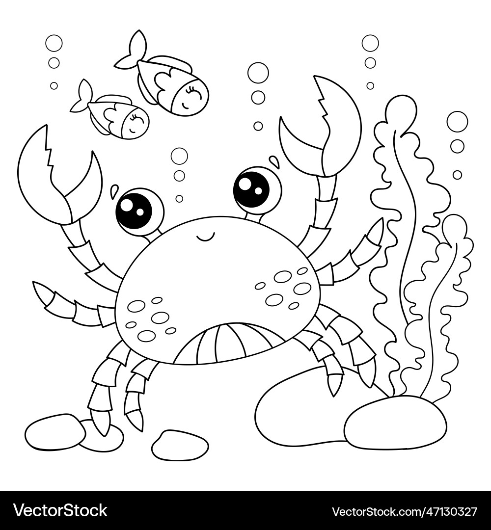 Cartoon crab black and white linear drawing Vector Image