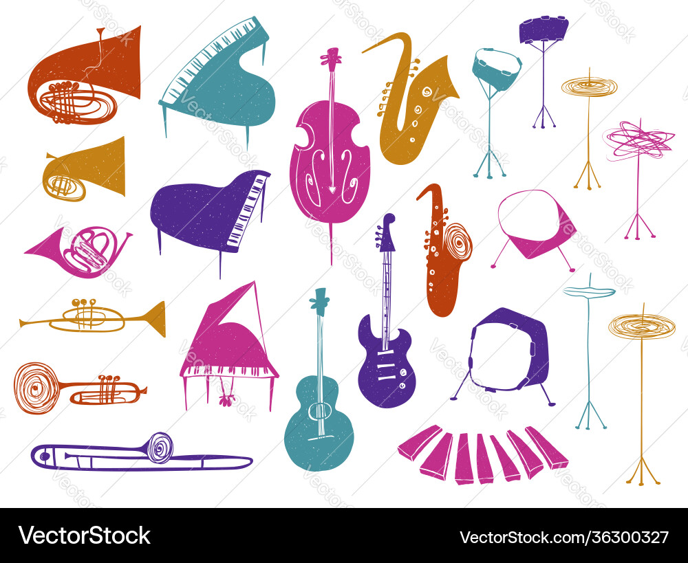 Colorful collection music instruments Royalty Free Vector