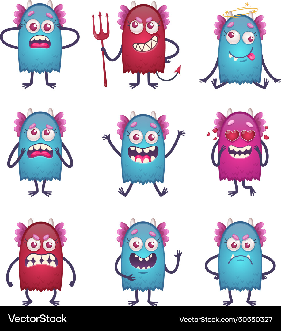 Colourful cartoon monster set Royalty Free Vector Image