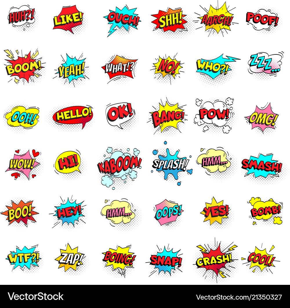 Comic bubbles cartoon text balloons pow and zap Vector Image