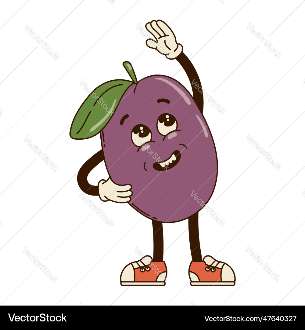 Isolated groovy character plum does exercises Vector Image