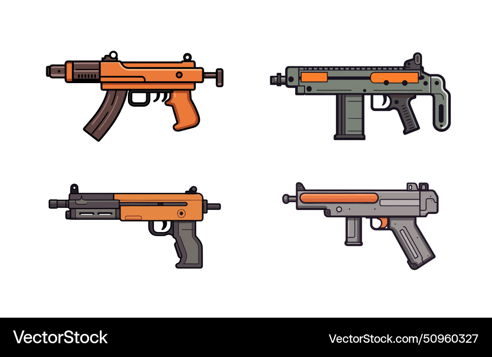 Submachine gun set hand Royalty Free Vector Image