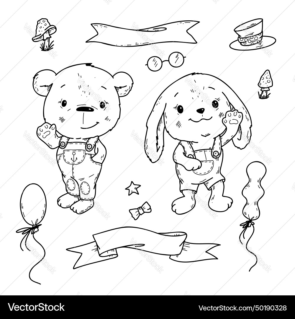 A cute bear and bunny Royalty Free Vector Image