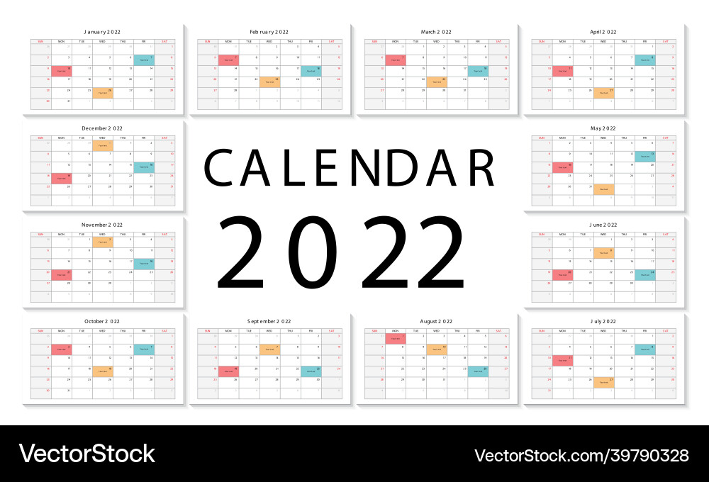 Calendar for 2022 image Royalty Free Vector Image