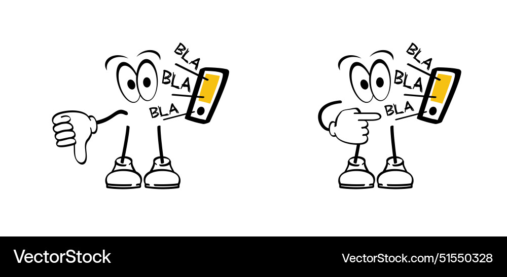 Cartoon mascot bla bla bla has a boring mobile Vector Image