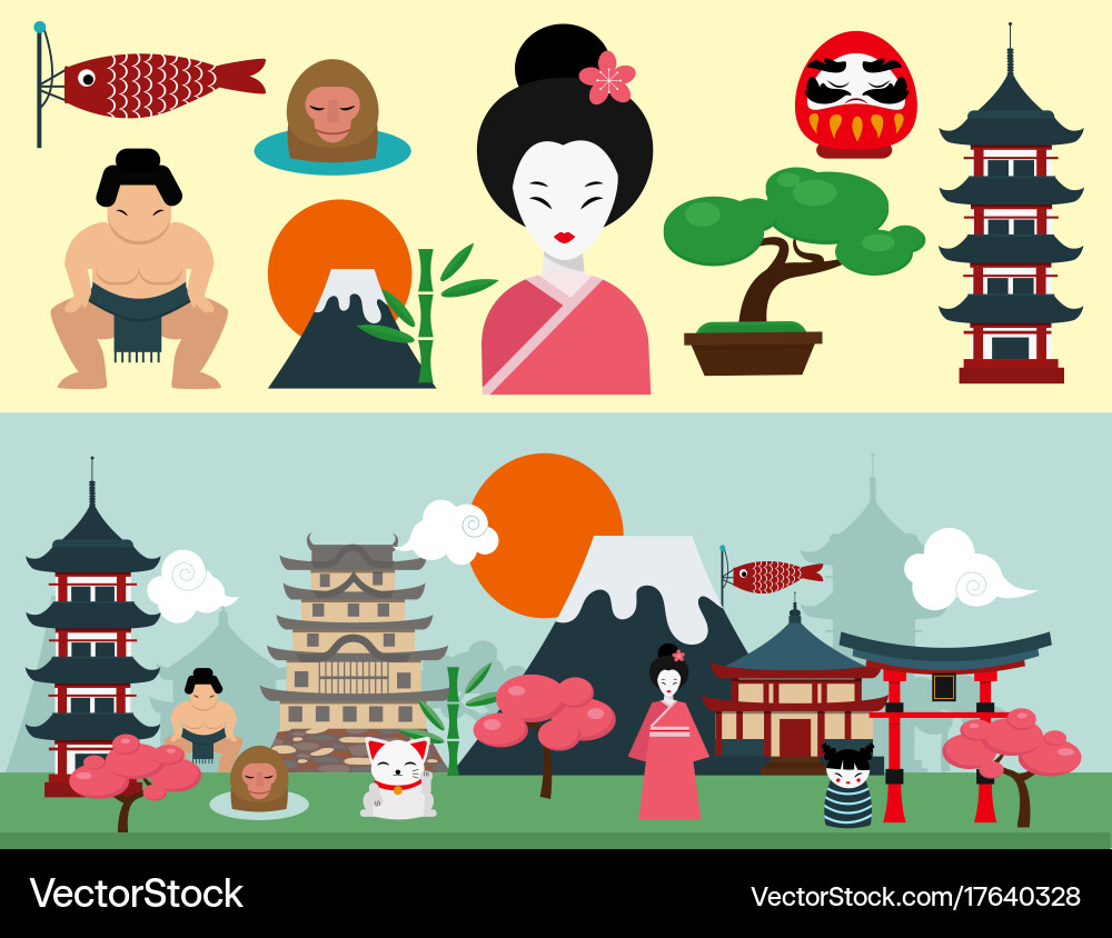 Japanese Landmark Icons Royalty Free Vector Image
