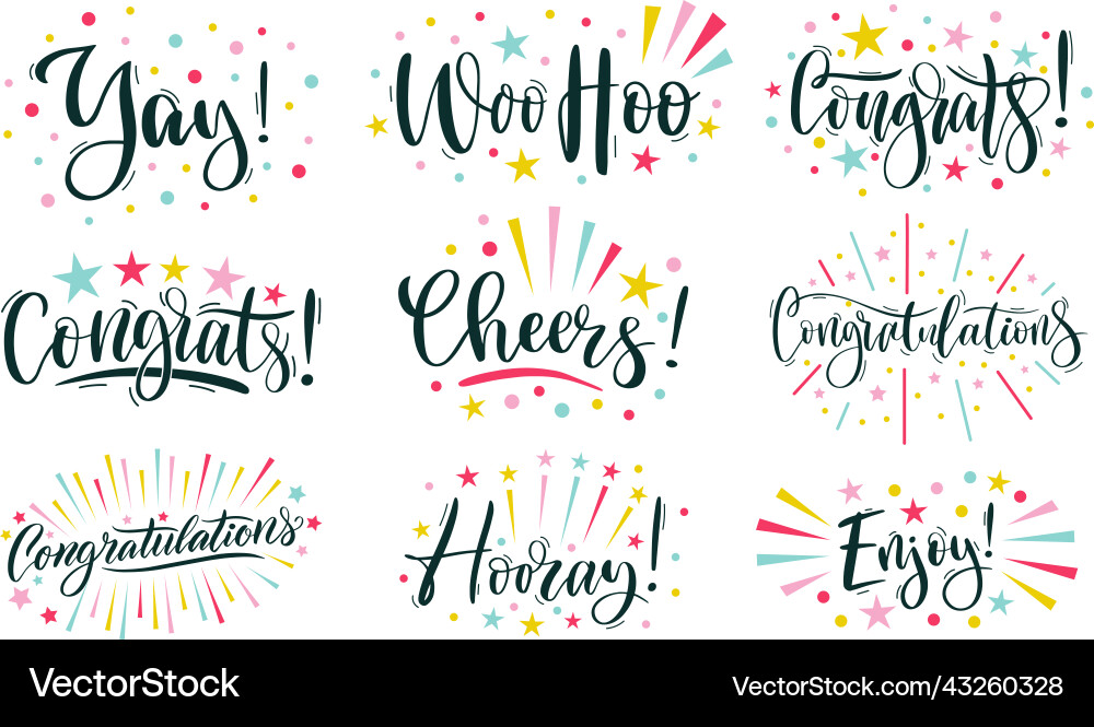 Joyful lettering congratulations text cheers Vector Image