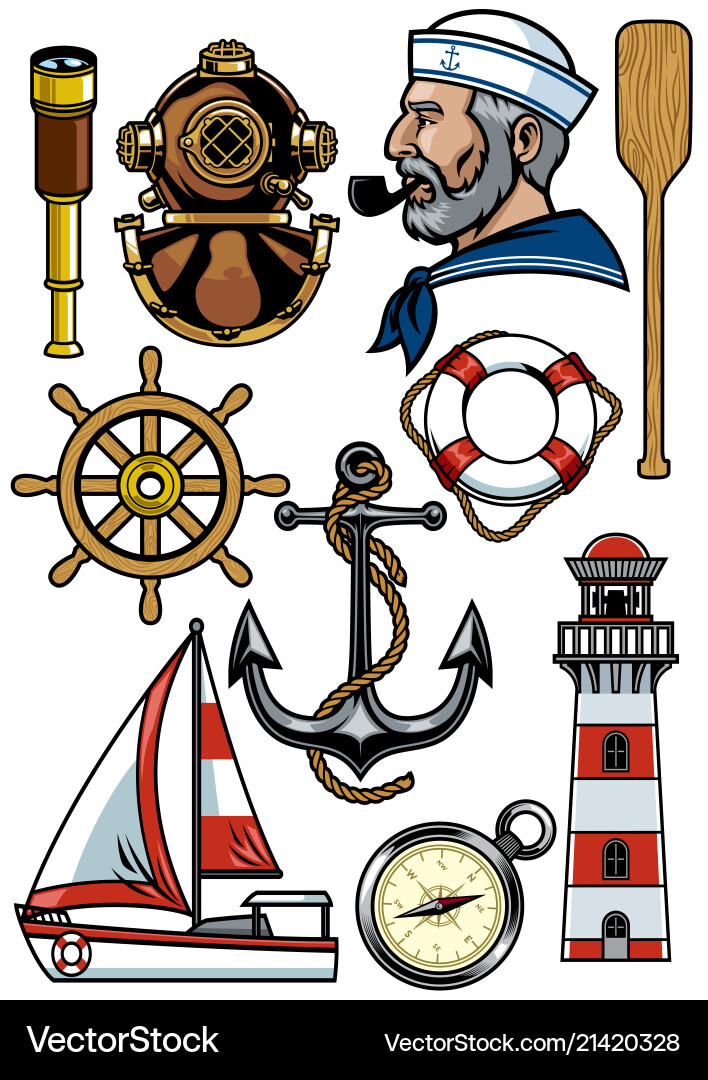 Nautical design object set Royalty Free Vector Image