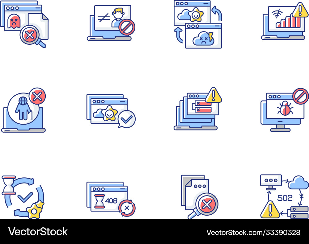 Web notifications rgb color icons set Royalty Free Vector