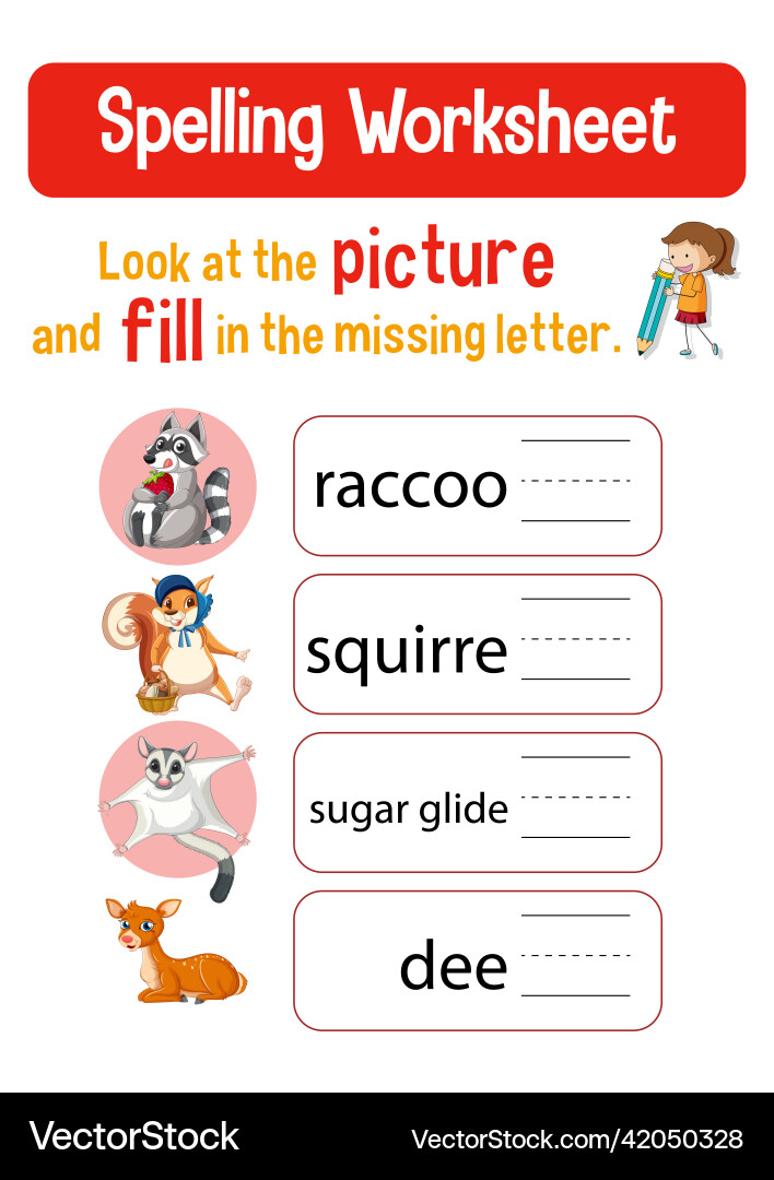 Worksheet design for spelling words Royalty Free Vector