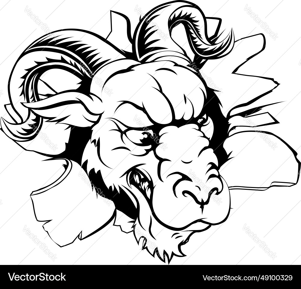 Angry Ram Breaking Through Wall Royalty Free Vector Image
